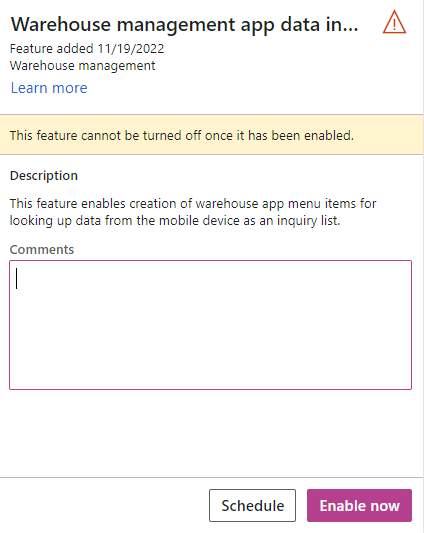 Dynamics 365 WHS Data Inquiry on mobile device app