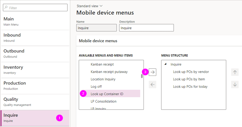 Dynamics 365 WHS Data Inquiry on mobile device app